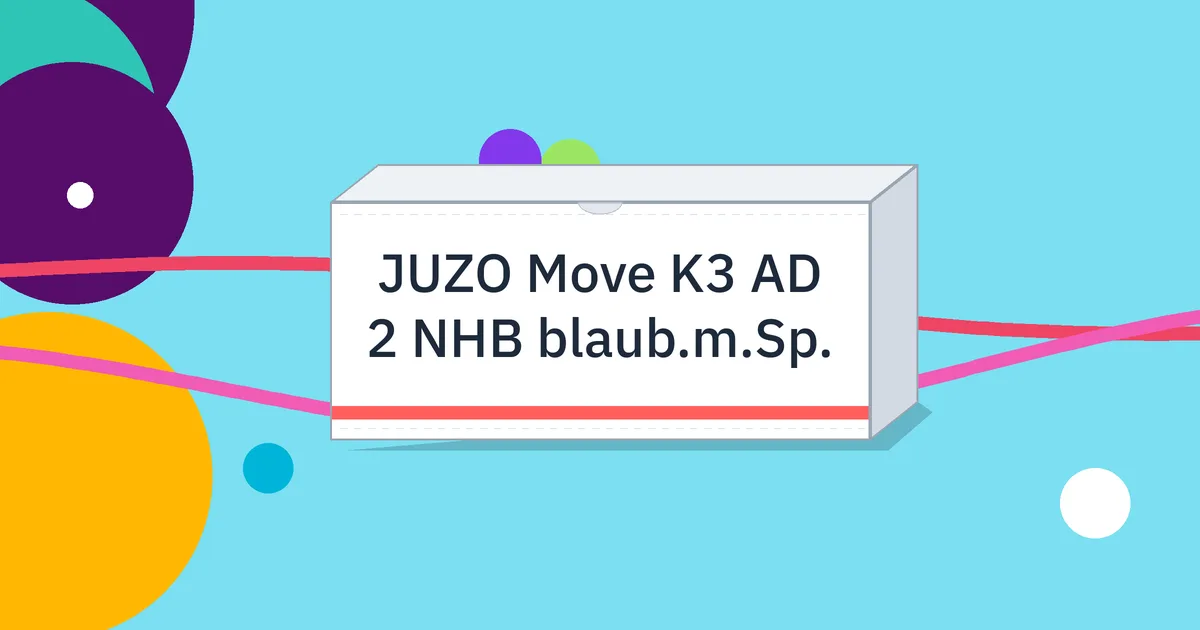 Symbolbild: Packung mit der Aufschrift JUZO Move K3 AD 2 NHB blaub.m.Sp. (PZN 18570689) – Verfügbarkeit und Bezug in Apotheken in Frankfurt am Main