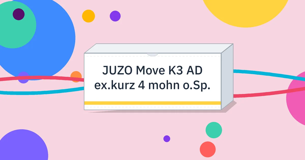 Symbolbild: Packung mit der Aufschrift JUZO Move K3 AD ex.kurz 4 mohn o.Sp. (PZN 18573883) – Verfügbarkeit und Bezug in Apotheken in Frankfurt am Main