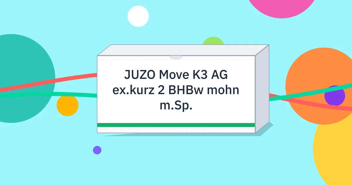 Symbolbild: Packung mit der Aufschrift JUZO Move K3 AG ex.kurz 2 BHBw mohn m.Sp. (PZN 18595643) – Verfügbarkeit und Bezug in Apotheken in Frankfurt am Main