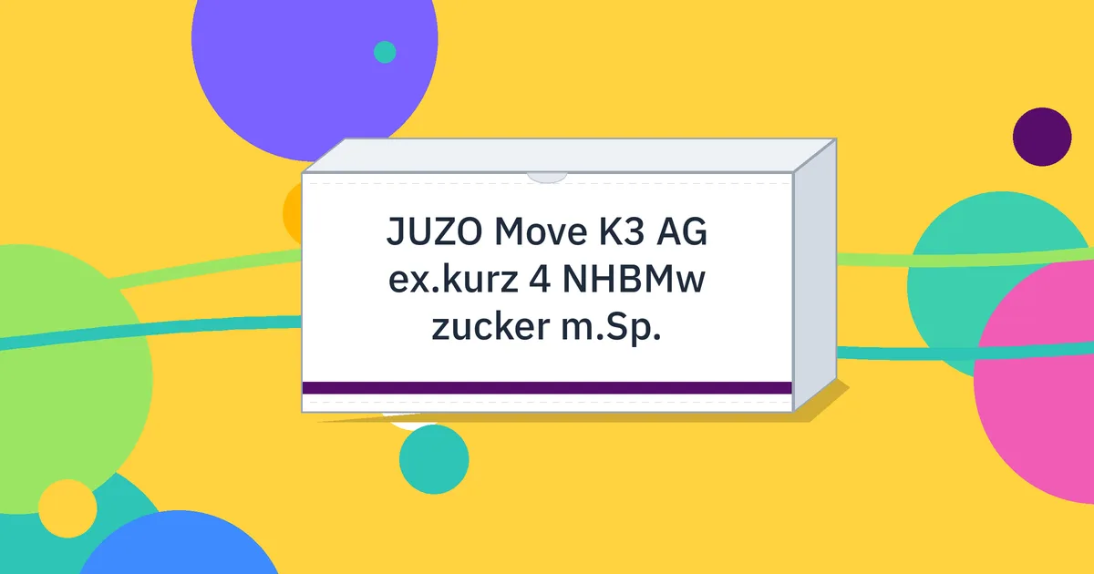 Symbolbild: Packung mit der Aufschrift JUZO Move K3 AG ex.kurz 4 NHBMw zucker m.Sp. (PZN 18582801) – Verfügbarkeit und Bezug in Apotheken in Frankfurt am Main