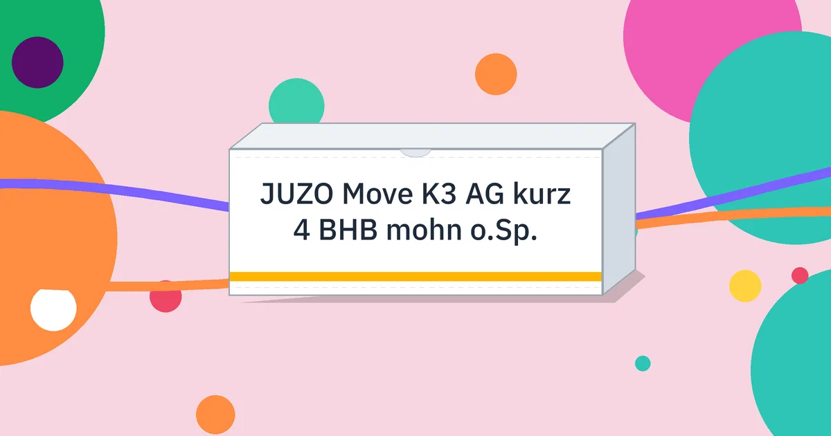 Symbolbild: Packung mit der Aufschrift JUZO Move K3 AG kurz 4 BHB mohn o.Sp. (PZN 18593489) – Verfügbarkeit und Bezug in Apotheken in Frankfurt am Main