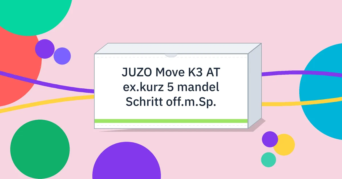 Symbolbild: Packung mit der Aufschrift JUZO Move K3 AT ex.kurz 5 mandel Schritt off.m.Sp. (PZN 20680712) – Verfügbarkeit und Bezug in Apotheken in Frankfurt am Main