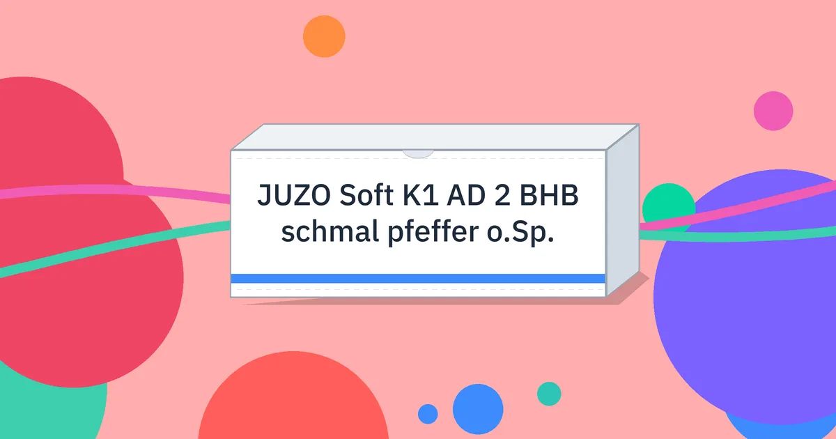 Symbolbild: Packung mit der Aufschrift JUZO Soft K1 AD 2 BHB schmal pfeffer o.Sp. (PZN 15462829) – Verfügbarkeit und Bezug in Apotheken in Frankfurt am Main
