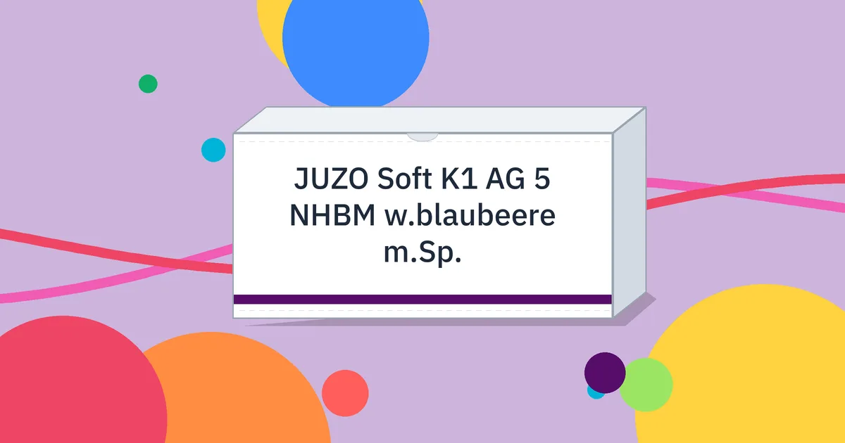 Symbolbild: Packung mit der Aufschrift JUZO Soft K1 AG 5 NHBM w.blaubeere m.Sp. (PZN 15015645) – Verfügbarkeit und Bezug in Apotheken in Frankfurt am Main