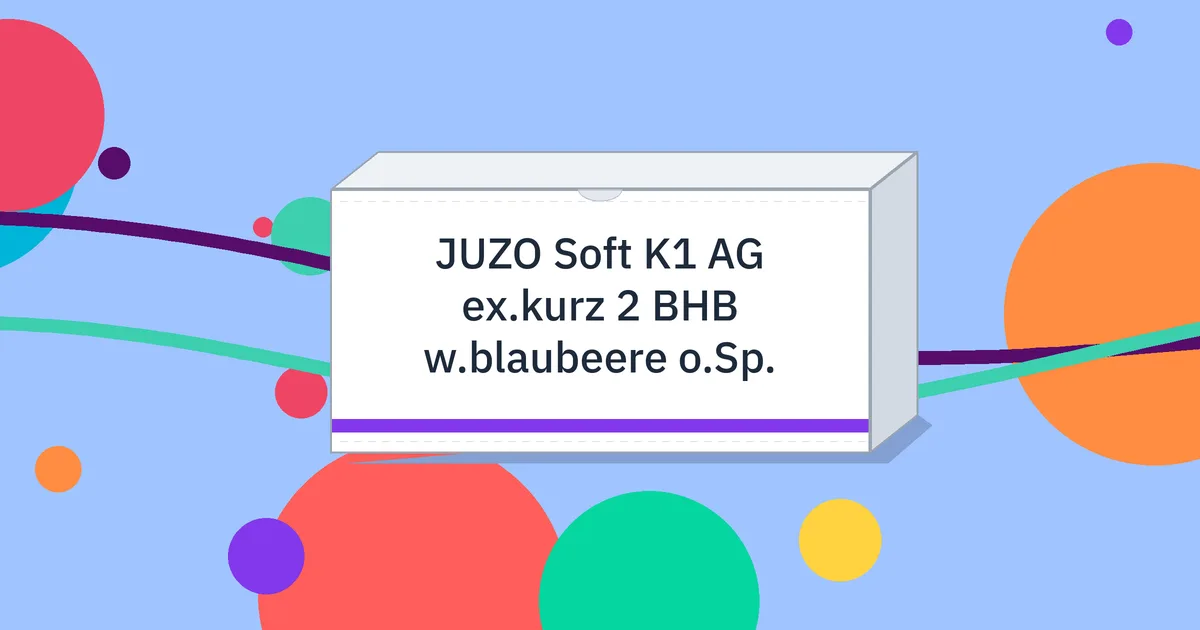 Symbolbild: Packung mit der Aufschrift JUZO Soft K1 AG ex.kurz 2 BHB w.blaubeere o.Sp. (PZN 14840181) – Verfügbarkeit und Bezug in Apotheken in Frankfurt am Main