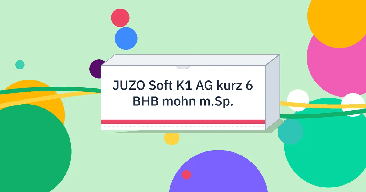 Symbolbild: Packung mit der Aufschrift JUZO Soft K1 AG kurz 6 BHB mohn m.Sp. (PZN 14822504) – Verfügbarkeit und Bezug in Apotheken in Frankfurt am Main