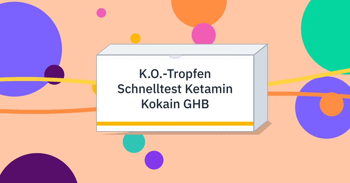 Symbolbild: Packung mit der Aufschrift K.O.-Tropfen Schnelltest Ketamin Kokain GHB (PZN 20061707) – Verfügbarkeit und Bezug in Apotheken in Frankfurt am Main