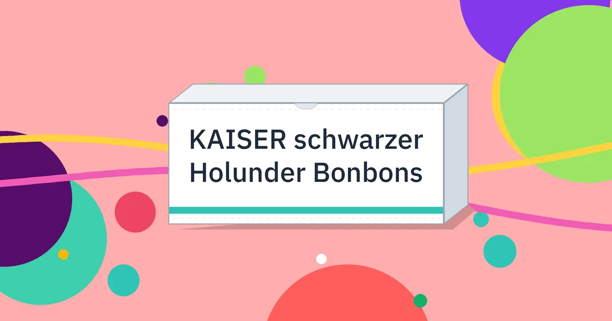 Symbolbild: Packung mit der Aufschrift KAISER schwarzer Holunder Bonbons (PZN 18242471) – Verfügbarkeit und Bezug in Apotheken in Frankfurt am Main