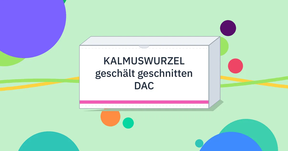 Symbolbild: Packung mit der Aufschrift KALMUSWURZEL geschält geschnitten DAC (PZN 10811432) – Verfügbarkeit und Bezug in Apotheken in Frankfurt am Main
