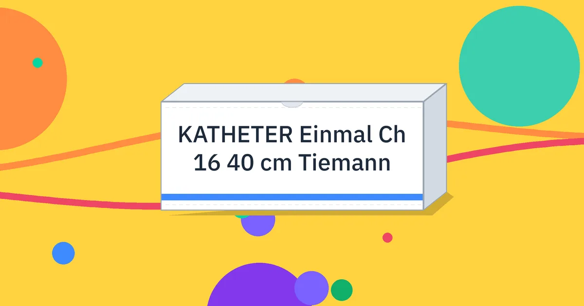 Symbolbild: Packung mit der Aufschrift KATHETER Einmal Ch 16 40 cm Tiemann (PZN 01730108) – Verfügbarkeit und Bezug in Apotheken in Frankfurt am Main