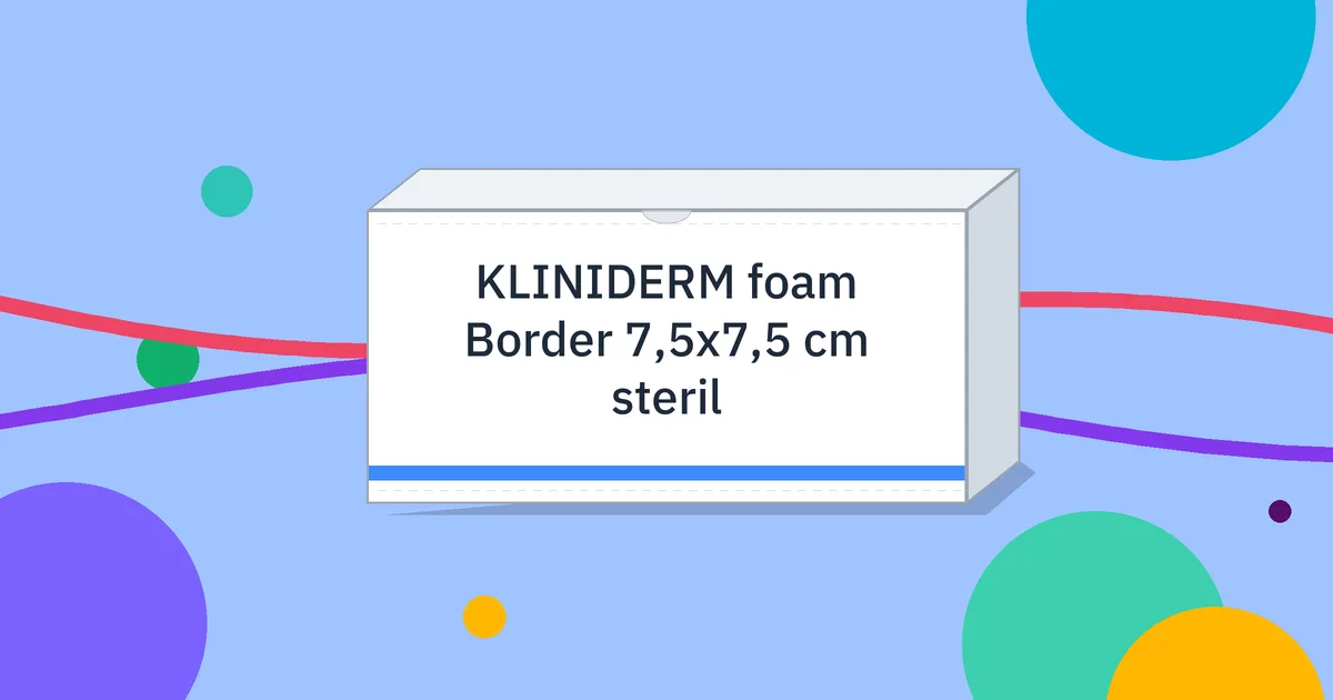 Symbolbild: Packung mit der Aufschrift KLINIDERM foam Border 7,5x7,5 cm steril (PZN 09608878) – Verfügbarkeit und Bezug in Apotheken in Frankfurt am Main