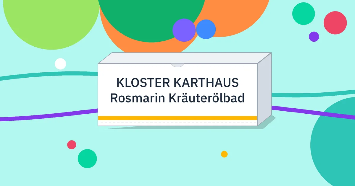 Symbolbild: Packung mit der Aufschrift KLOSTER KARTHAUS Rosmarin Kräuterölbad (PZN 01654229) – Verfügbarkeit und Bezug in Apotheken in Frankfurt am Main