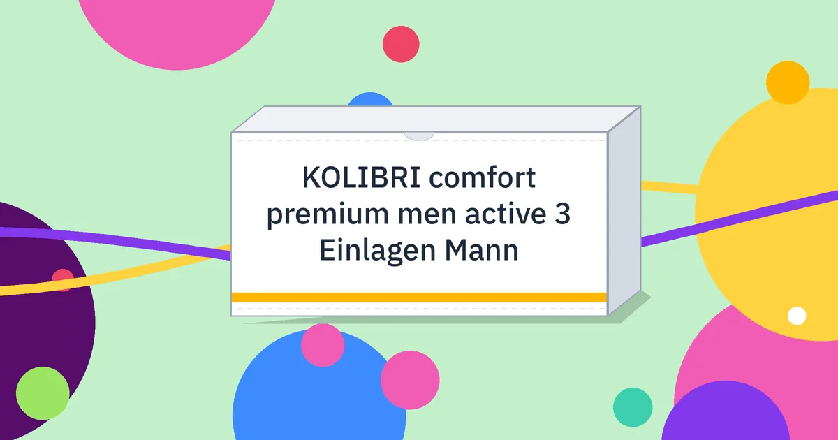 Symbolbild: Packung mit der Aufschrift KOLIBRI comfort premium men active 3 Einlagen Mann (PZN 13170399) – Verfügbarkeit und Bezug in Apotheken in Frankfurt am Main