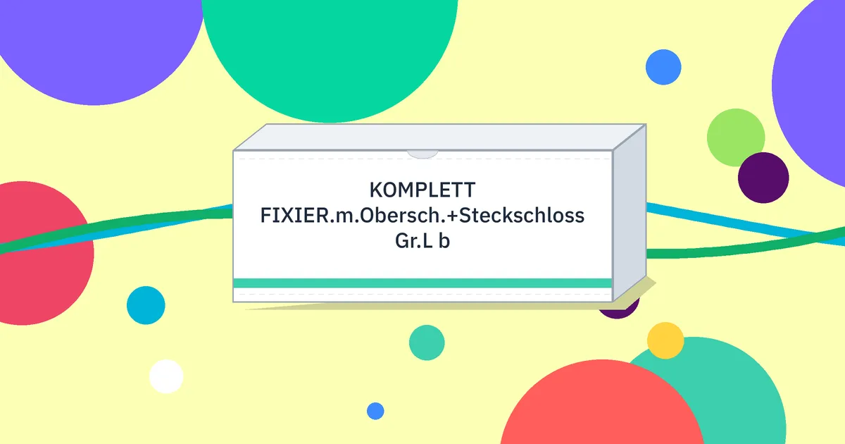 Symbolbild: Packung mit der Aufschrift KOMPLETT FIXIER.m.Obersch.+Steckschloss Gr.L b (PZN 11574081) – Verfügbarkeit und Bezug in Apotheken in Frankfurt am Main