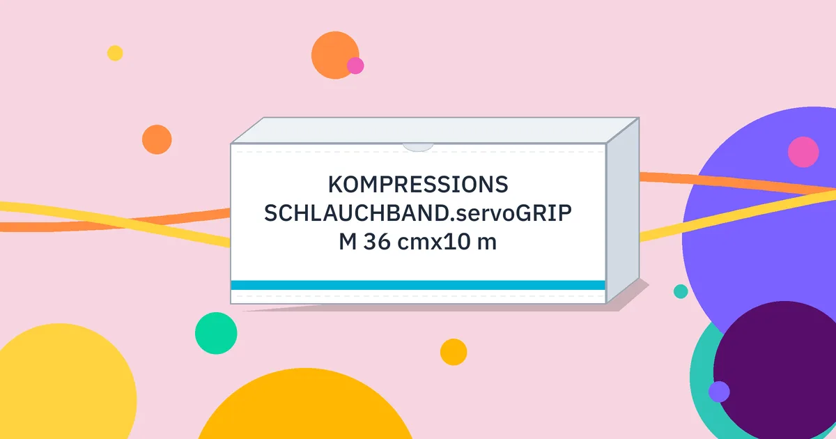 Symbolbild: Packung mit der Aufschrift KOMPRESSIONS SCHLAUCHBAND.servoGRIP M 36 cmx10 m (PZN 17897135) – Verfügbarkeit und Bezug in Apotheken in Frankfurt am Main