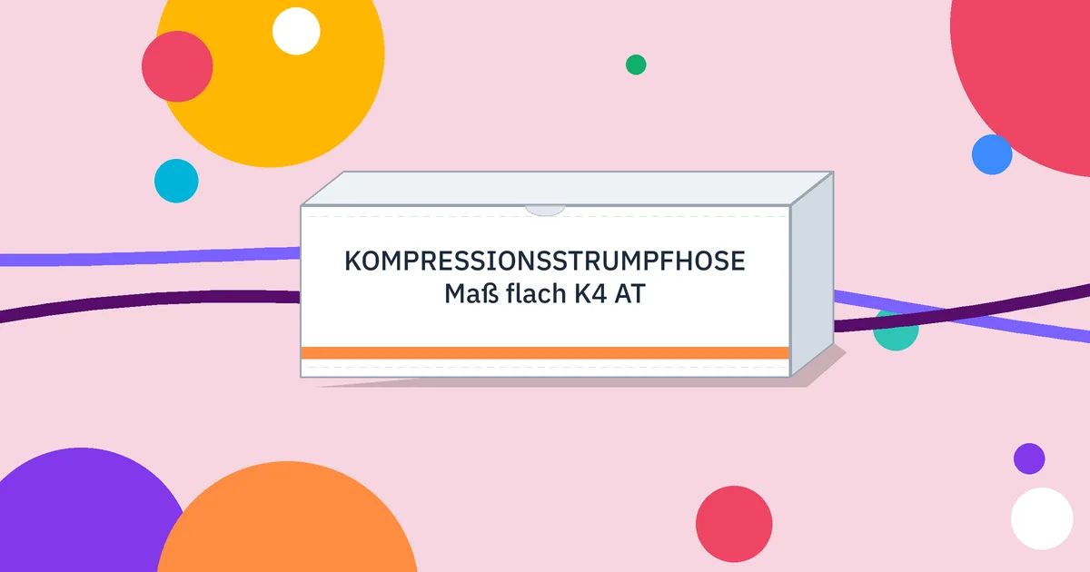 Symbolbild: Packung mit der Aufschrift KOMPRESSIONSSTRUMPFHOSE Maß flach K4 AT (PZN 16745630) – Verfügbarkeit und Bezug in Apotheken in Frankfurt am Main