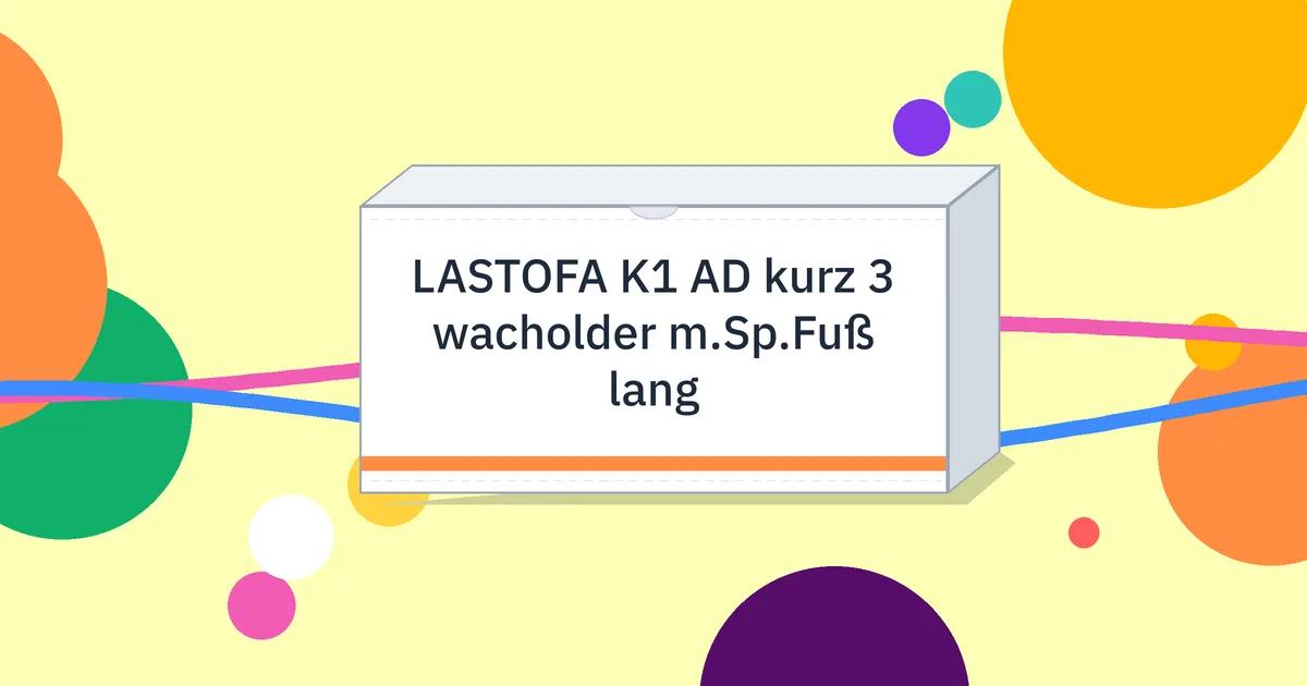 Symbolbild: Packung mit der Aufschrift LASTOFA K1 AD kurz 3 wacholder m.Sp.Fuß lang (PZN 13787094) – Verfügbarkeit und Bezug in Apotheken in Frankfurt am Main
