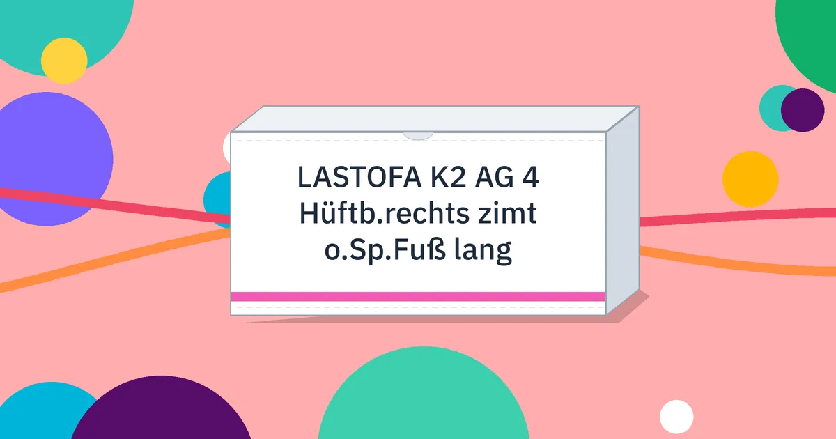 Symbolbild: Packung mit der Aufschrift LASTOFA K2 AG 4 Hüftb.rechts zimt o.Sp.Fuß lang (PZN 14152423) – Verfügbarkeit und Bezug in Apotheken in Frankfurt am Main