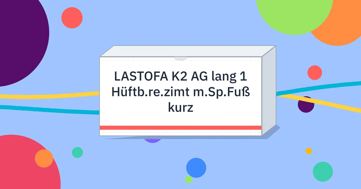 Symbolbild: Packung mit der Aufschrift LASTOFA K2 AG lang 1 Hüftb.re.zimt m.Sp.Fuß kurz (PZN 13810410) – Verfügbarkeit und Bezug in Apotheken in Frankfurt am Main