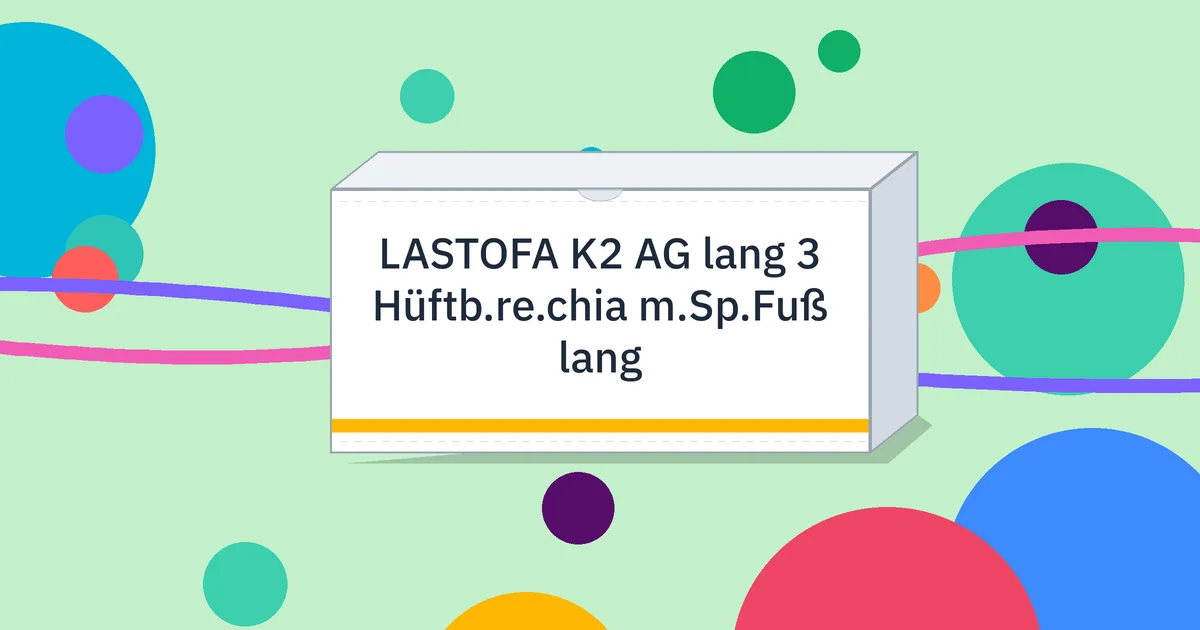 Symbolbild: Packung mit der Aufschrift LASTOFA K2 AG lang 3 Hüftb.re.chia m.Sp.Fuß lang (PZN 13811094) – Verfügbarkeit und Bezug in Apotheken in Frankfurt am Main
