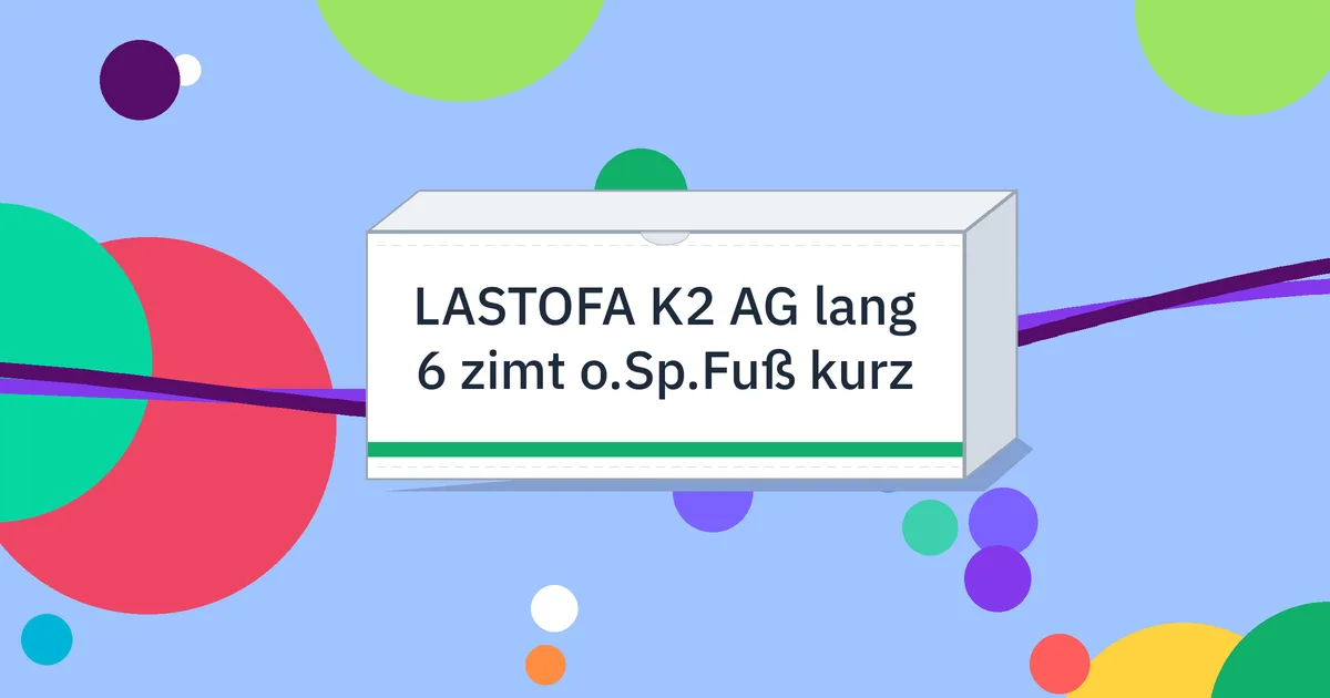 Symbolbild: Packung mit der Aufschrift LASTOFA K2 AG lang 6 zimt o.Sp.Fuß kurz (PZN 13807365) – Verfügbarkeit und Bezug in Apotheken in Frankfurt am Main