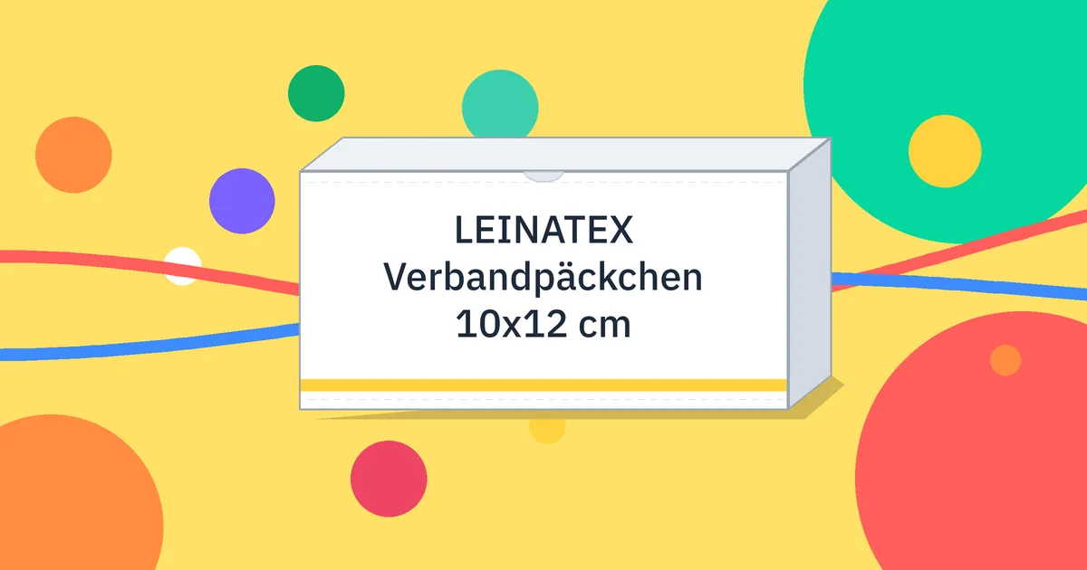 Symbolbild: Packung mit der Aufschrift LEINATEX Verbandpäckchen 10x12 cm (PZN 03270728) – Verfügbarkeit und Bezug in Apotheken in Frankfurt am Main