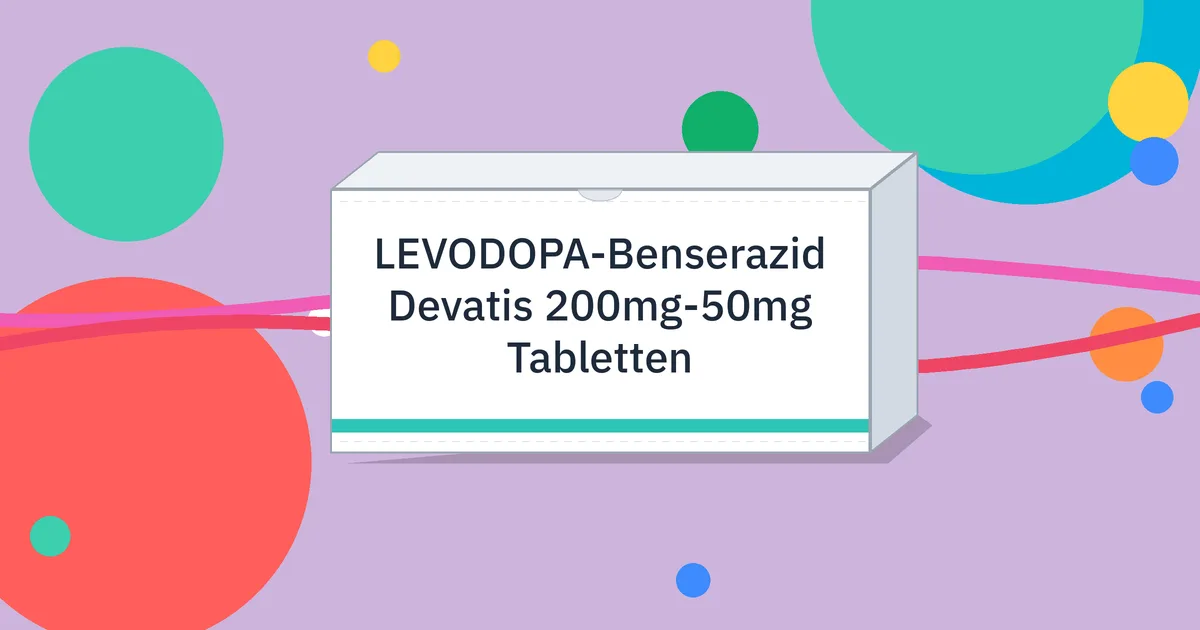 Symbolbild: Packung mit der Aufschrift LEVODOPA-Benserazid Devatis 200mg-50mg Tabletten (PZN 16856708) – Verfügbarkeit und Bezug in Apotheken in Frankfurt am Main