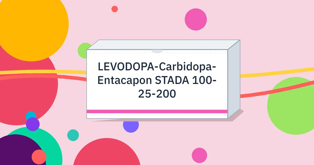 Symbolbild: Packung mit der Aufschrift LEVODOPA-Carbidopa-Entacapon STADA 100-25-200 (PZN 10386785) – Verfügbarkeit und Bezug in Apotheken in Frankfurt am Main