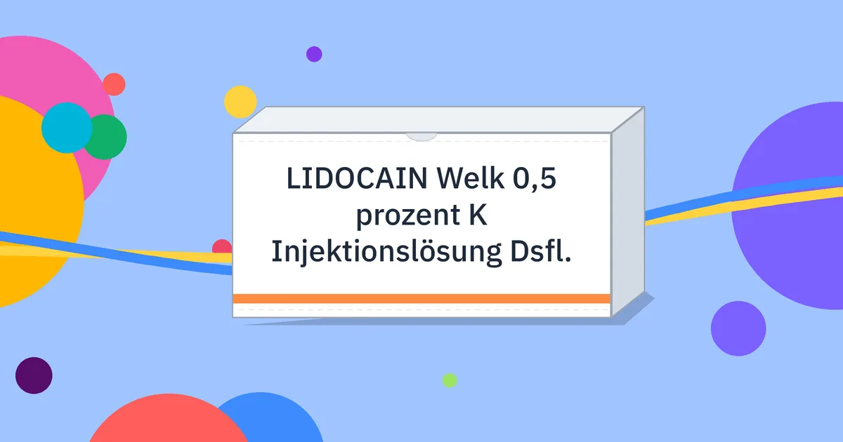 Symbolbild: Packung mit der Aufschrift LIDOCAIN Welk 0,5 prozent K Injektionslösung Dsfl. (PZN 08780718) – Verfügbarkeit und Bezug in Apotheken in Frankfurt am Main
