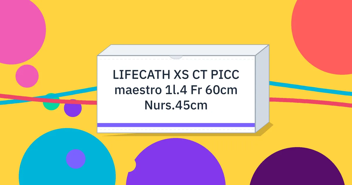 Symbolbild: Packung mit der Aufschrift LIFECATH XS CT PICC maestro 1l.4 Fr 60cm Nurs.45cm (PZN 19127683) – Verfügbarkeit und Bezug in Apotheken in Frankfurt am Main