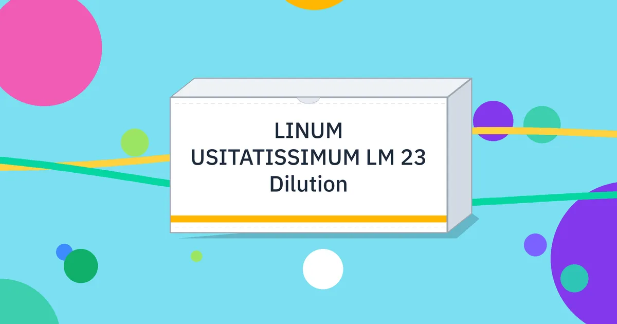 Symbolbild: Packung mit der Aufschrift LINUM USITATISSIMUM LM 23 Dilution (PZN 13530739) – Verfügbarkeit und Bezug in Apotheken in Frankfurt am Main