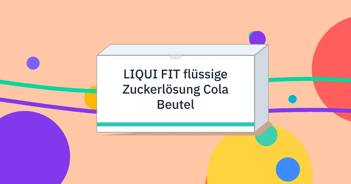 Symbolbild: Packung mit der Aufschrift LIQUI FIT flüssige Zuckerlösung Cola Beutel (PZN 11216996) – Verfügbarkeit und Bezug in Apotheken in Frankfurt am Main