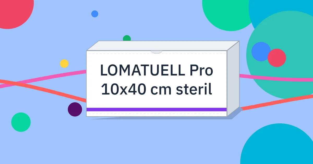 Symbolbild: Packung mit der Aufschrift LOMATUELL Pro 10x40 cm steril (PZN 16243762) – Verfügbarkeit und Bezug in Apotheken in Frankfurt am Main