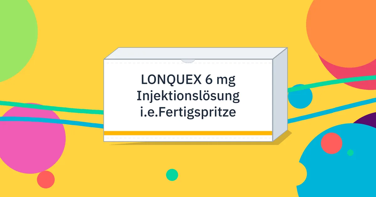 Symbolbild: Packung mit der Aufschrift LONQUEX 6 mg Injektionslösung i.e.Fertigspritze (PZN 15863600) – Verfügbarkeit und Bezug in Apotheken in Frankfurt am Main