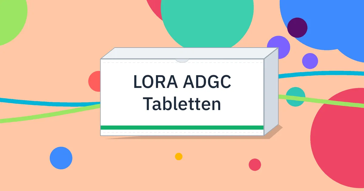 Symbolbild: Packung mit der Aufschrift LORA ADGC Tabletten (PZN 03897172) – Verfügbarkeit und Bezug in Apotheken in Frankfurt am Main