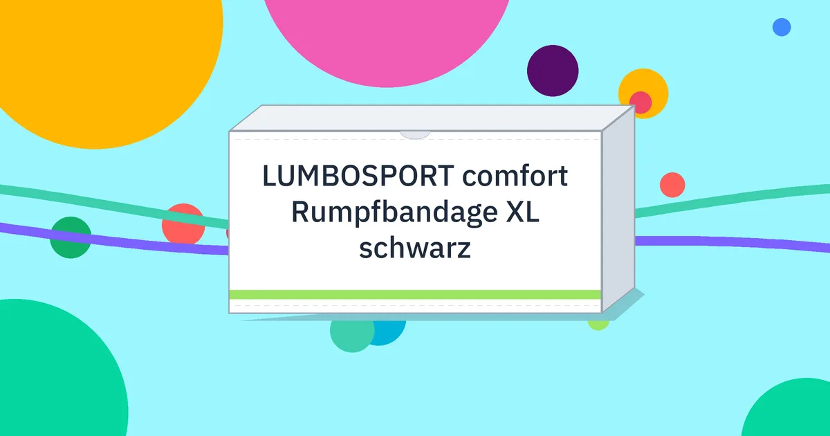 Symbolbild: Packung mit der Aufschrift LUMBOSPORT comfort Rumpfbandage XL schwarz (PZN 05045289) – Verfügbarkeit und Bezug in Apotheken in Frankfurt am Main