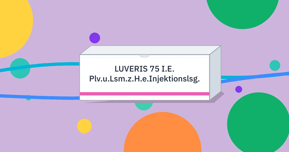 Symbolbild: Packung mit der Aufschrift LUVERIS 75 I.E. Plv.u.Lsm.z.H.e.Injektionslsg. (PZN 17216595) – Verfügbarkeit und Bezug in Apotheken in Frankfurt am Main
