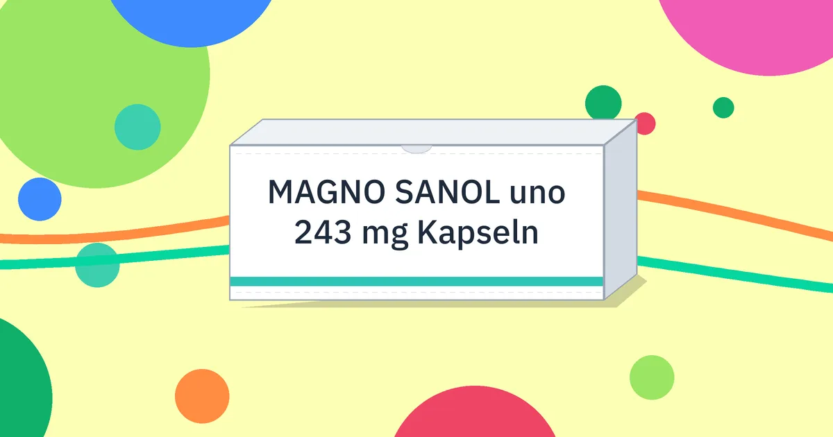 Symbolbild: Packung mit der Aufschrift MAGNO SANOL uno 243 mg Kapseln (PZN 16004075) – Verfügbarkeit und Bezug in Apotheken in Frankfurt am Main