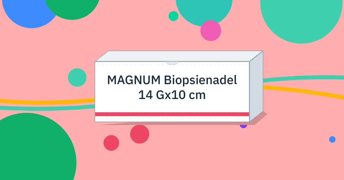 Symbolbild: Packung mit der Aufschrift MAGNUM Biopsienadel 14 Gx10 cm (PZN 03405140) – Verfügbarkeit und Bezug in Apotheken in Frankfurt am Main