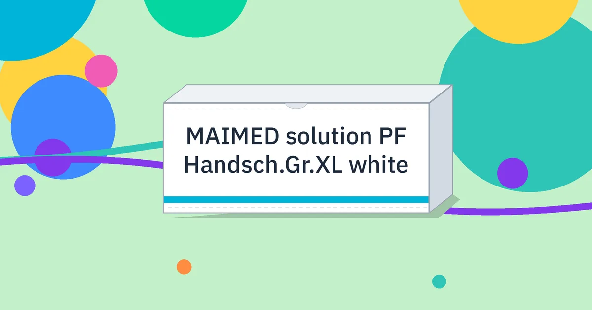 Symbolbild: Packung mit der Aufschrift MAIMED solution PF Handsch.Gr.XL white (PZN 07764976) – Verfügbarkeit und Bezug in Apotheken in Frankfurt am Main