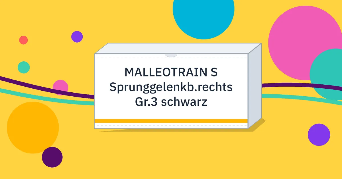 Symbolbild: Packung mit der Aufschrift MALLEOTRAIN S Sprunggelenkb.rechts Gr.3 schwarz (PZN 10220530) – Verfügbarkeit und Bezug in Apotheken in Frankfurt am Main