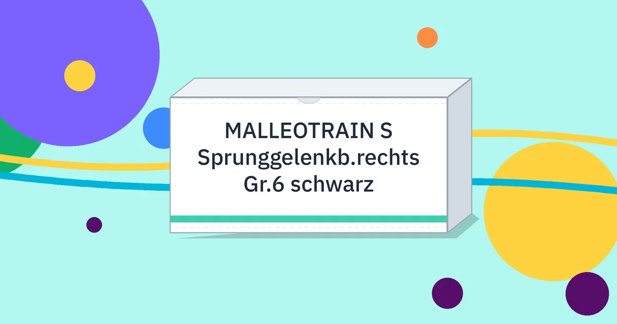 Symbolbild: Packung mit der Aufschrift MALLEOTRAIN S Sprunggelenkb.rechts Gr.6 schwarz (PZN 10220576) – Verfügbarkeit und Bezug in Apotheken in Frankfurt am Main