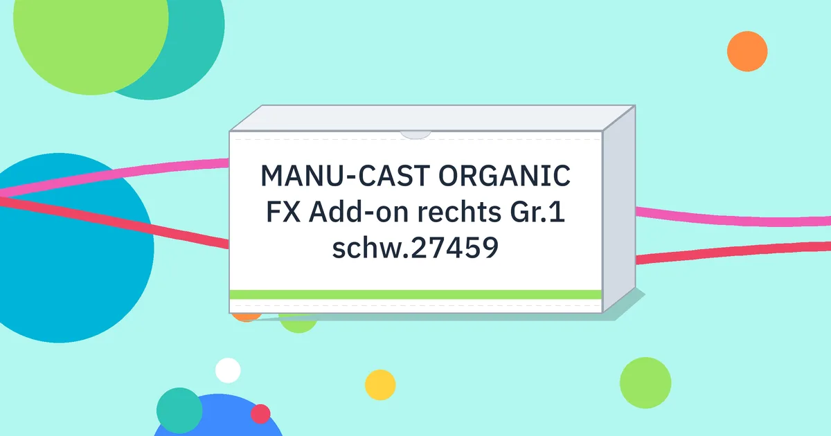 Symbolbild: Packung mit der Aufschrift MANU-CAST ORGANIC FX Add-on rechts Gr.1 schw.27459 (PZN 18739450) – Verfügbarkeit und Bezug in Apotheken in Frankfurt am Main