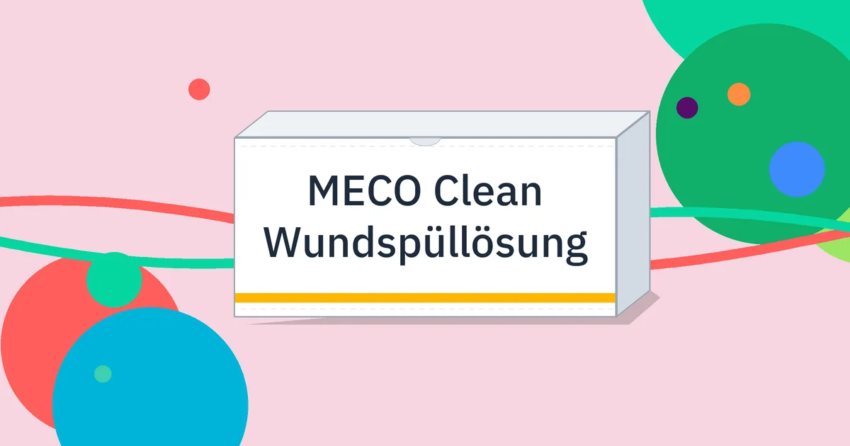 Symbolbild: Packung mit der Aufschrift MECO Clean Wundspüllösung (PZN 19181731) – Verfügbarkeit und Bezug in Apotheken in Frankfurt am Main
