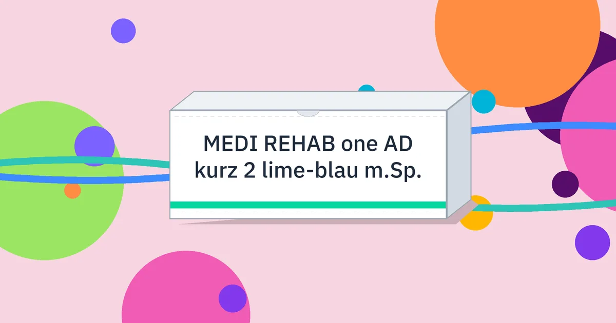 Symbolbild: Packung mit der Aufschrift MEDI REHAB one AD kurz 2 lime-blau m.Sp. (PZN 16753434) – Verfügbarkeit und Bezug in Apotheken in Frankfurt am Main