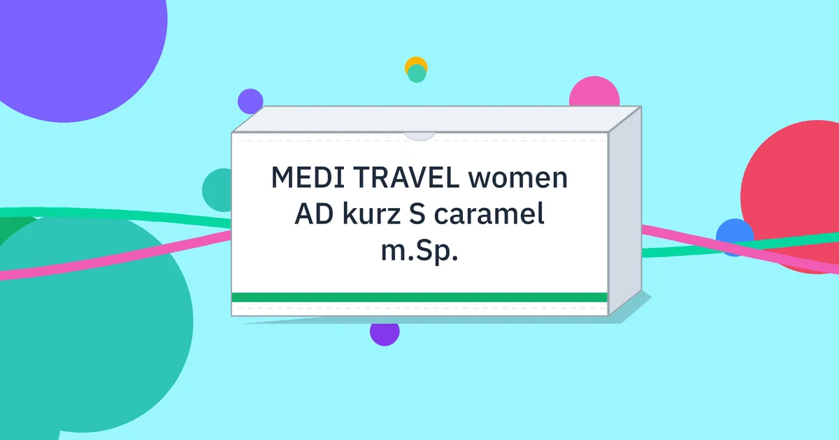 Symbolbild: Packung mit der Aufschrift MEDI TRAVEL women AD kurz S caramel m.Sp. (PZN 15198019) – Verfügbarkeit und Bezug in Apotheken in Frankfurt am Main