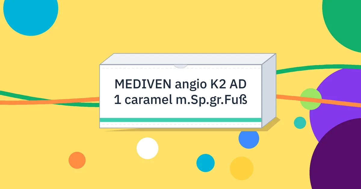 Symbolbild: Packung mit der Aufschrift MEDIVEN angio K2 AD 1 caramel m.Sp.gr.Fuß (PZN 17210664) – Verfügbarkeit und Bezug in Apotheken in Frankfurt am Main
