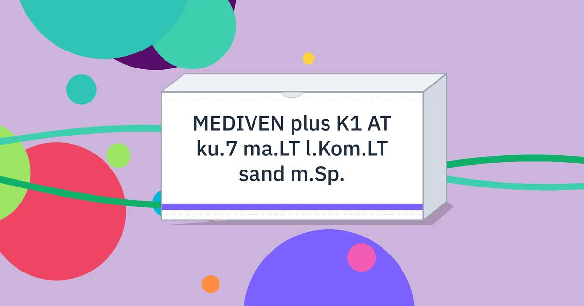 Symbolbild: Packung mit der Aufschrift MEDIVEN plus K1 AT ku.7 ma.LT l.Kom.LT sand m.Sp. (PZN 18943860) – Verfügbarkeit und Bezug in Apotheken in Frankfurt am Main