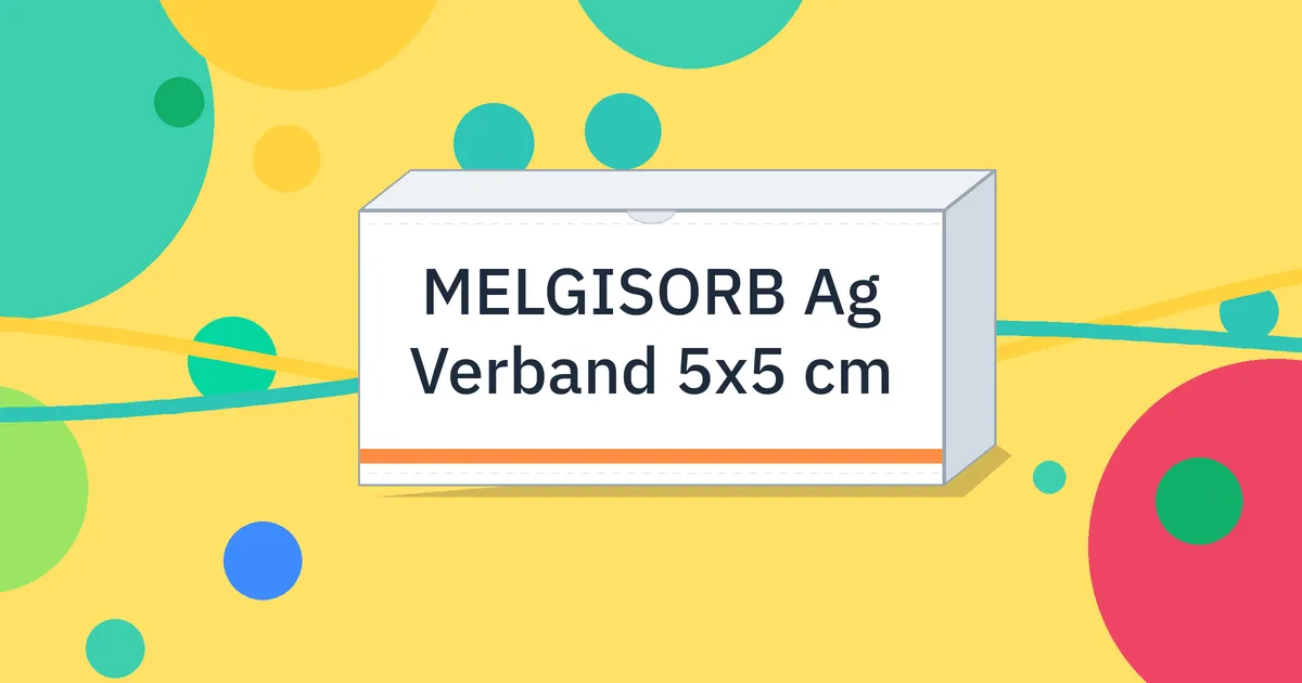 Symbolbild: Packung mit der Aufschrift MELGISORB Ag Verband 5x5 cm (PZN 19646986) – Verfügbarkeit und Bezug in Apotheken in Frankfurt am Main