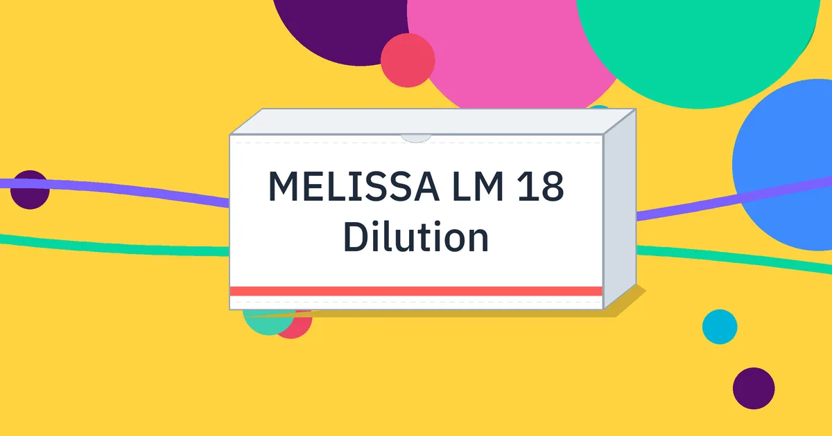 Symbolbild: Packung mit der Aufschrift MELISSA LM 18 Dilution (PZN 09650366) – Verfügbarkeit und Bezug in Apotheken in Frankfurt am Main